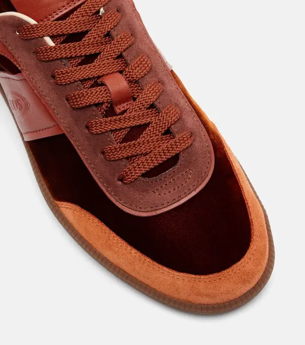 TOD'S Tabs Leather-trimmed Velvet Sneakers - Brown