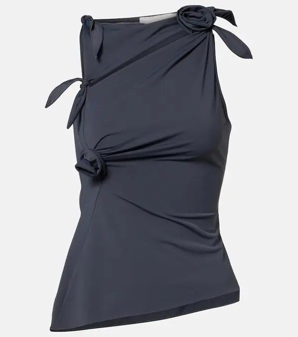 Coperni Floral Appliqué Gathered Jersey Top - Grey
