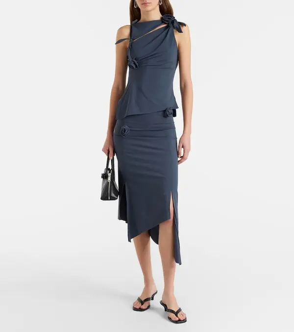 Coperni Floral-appliqué Gathered Jersey Top - Grey