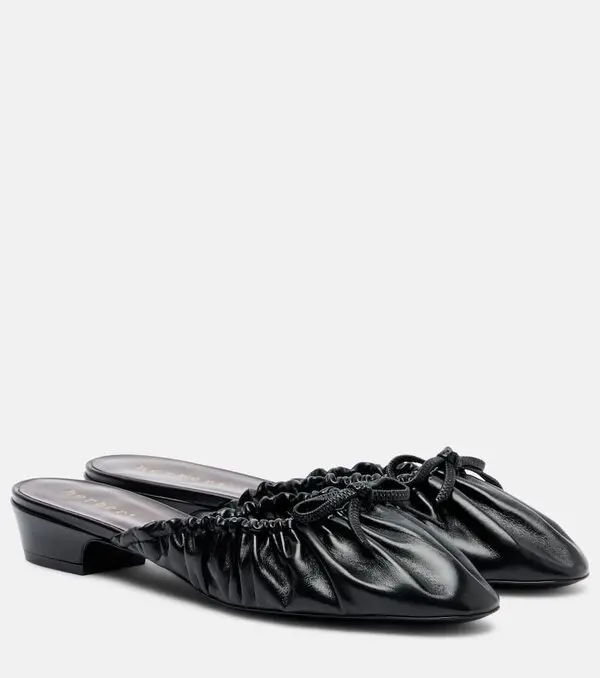 HERBERT LEVINE Gather Around Ruched Leather Mules - Black