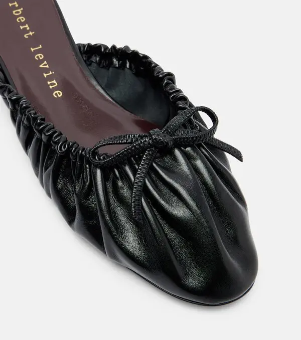 HERBERT LEVINE Gather Around Ruched Leather Mules - Black