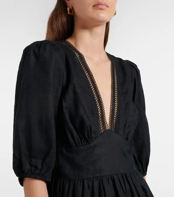 Heidi Klein Meteora Lace-trimmed Linen Midi Dress