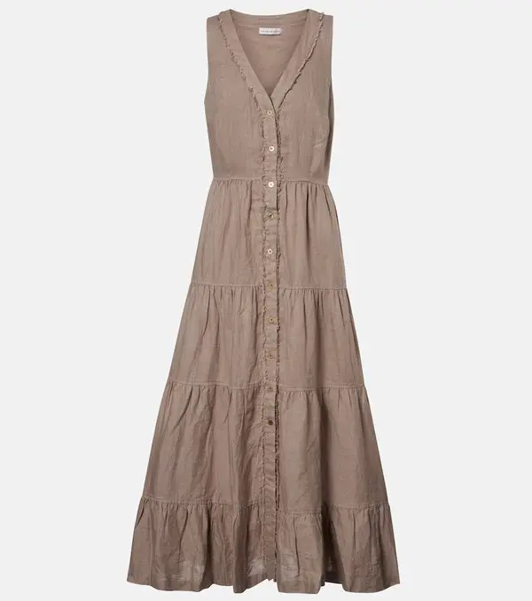 Heidi Klein Zakynthos Tiered Linen Midi Dress - Beige