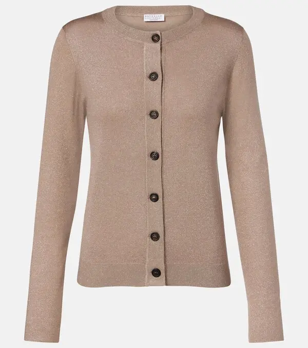 Brunello Cucinelli Cashmere-blend Lamé Cardigan - Brown