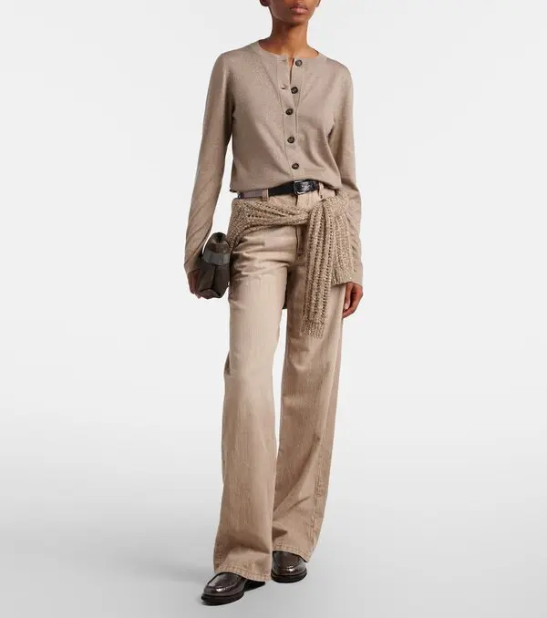 Brunello Cucinelli Cashmere-blend Lamé Cardigan - Brown