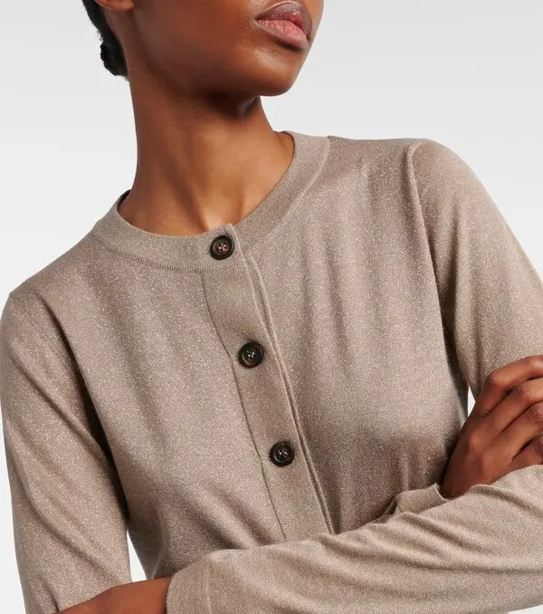 Brunello Cucinelli Cashmere-blend Lamé Cardigan - Brown