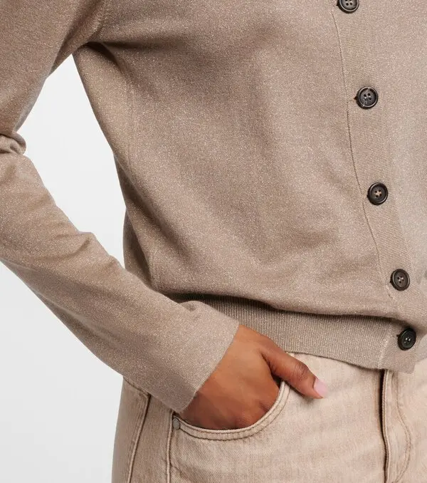 Brunello Cucinelli Cashmere-blend Lamé Cardigan - Brown