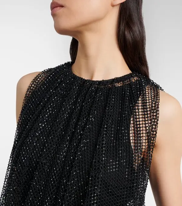 Sportmax Embellished Mesh And Jersey Top - Black