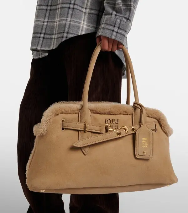 Miu Miu Shearling-lined Suede Tote