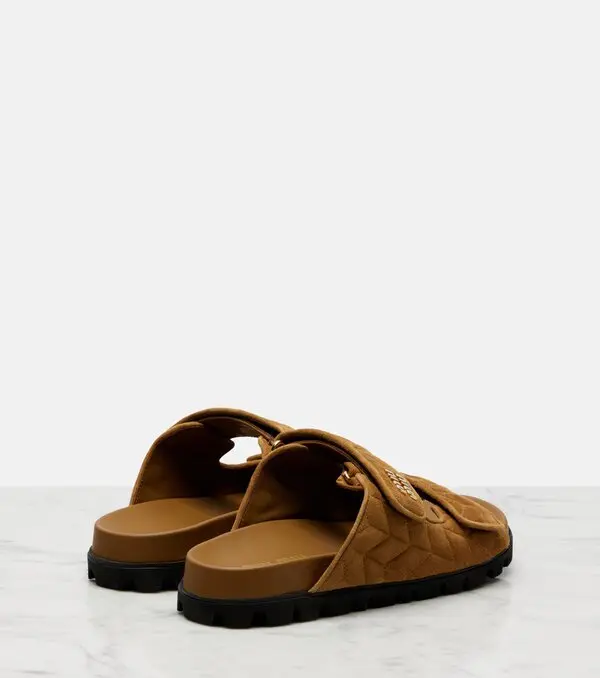 Miu Miu Quilted Suede Slides - Green