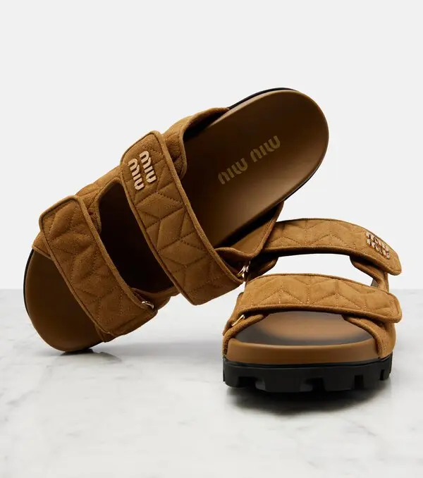 Miu Miu Quilted Suede Slides - Green