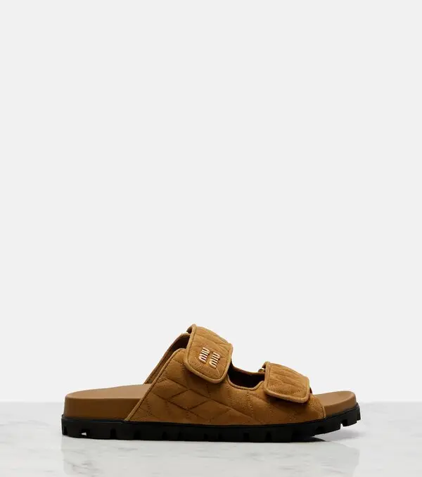 Miu Miu Quilted Suede Slides - Green