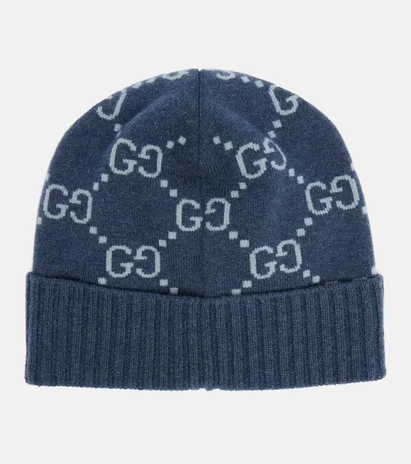 Gucci Gg Jacquard Cashmere Beanie - Blue