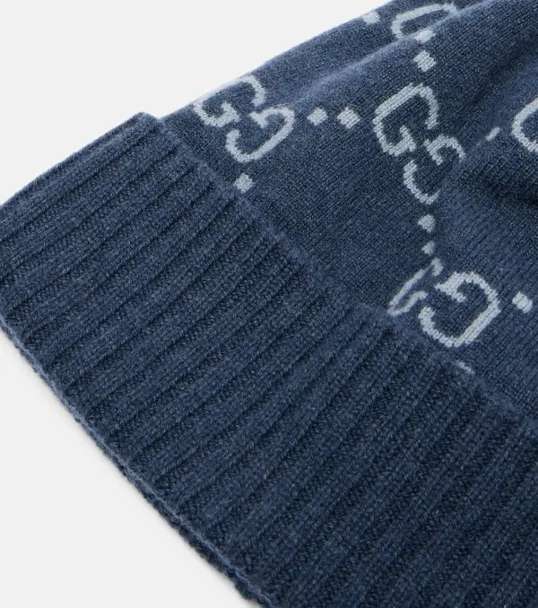 Gucci Gg Jacquard Cashmere Beanie - Blue
