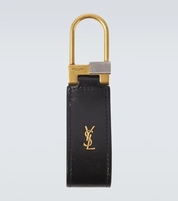 Saint Laurent Tiny Cassandre Leather Keychain - Black