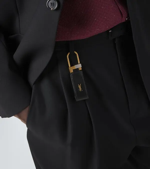 Saint Laurent Tiny Cassandre Leather Keychain - Black