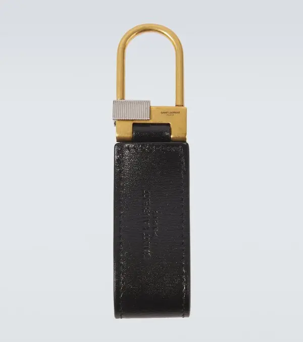 Saint Laurent Tiny Cassandre Leather Keychain - Black