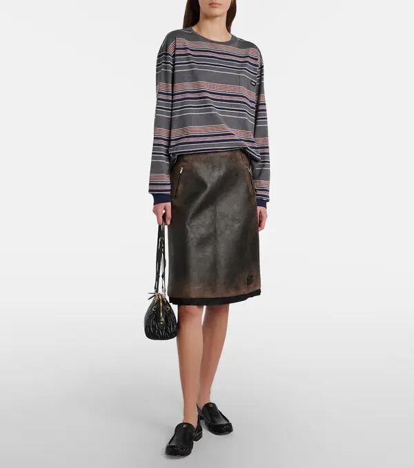 Miu Miu Suede-trimmed Leather Midi Skirt