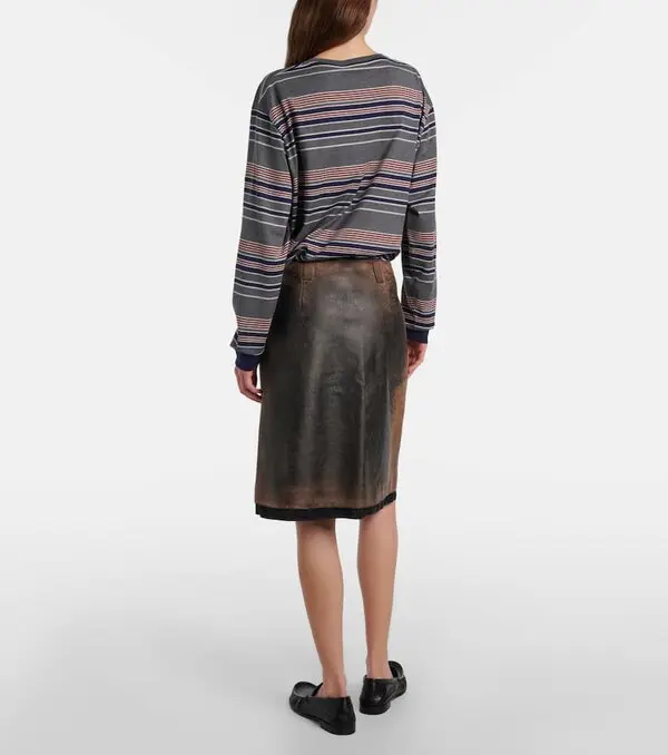 Miu Miu Suede-trimmed Leather Midi Skirt