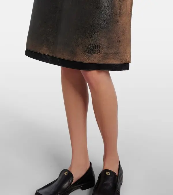 Miu Miu Suede-trimmed Leather Midi Skirt