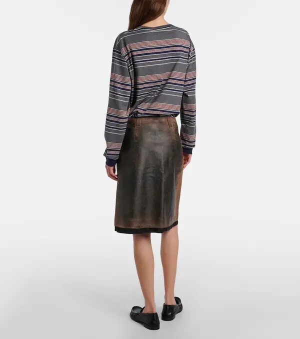 Miu Miu Suede-trimmed Leather Midi Skirt