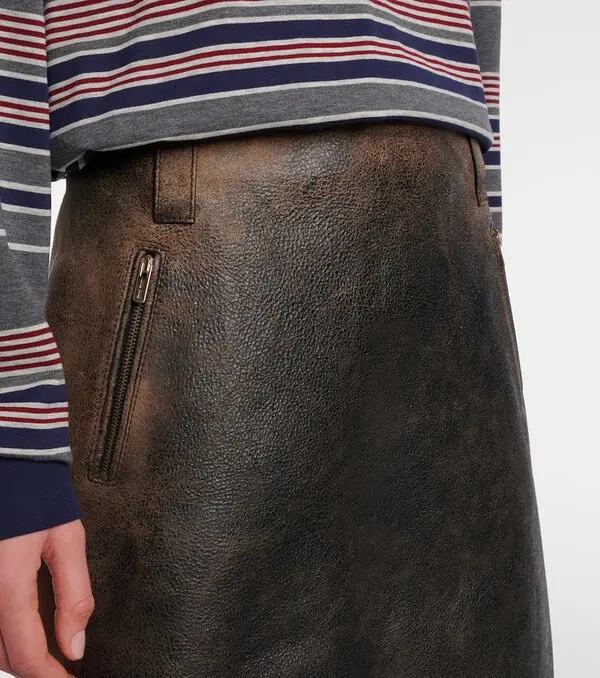 Miu Miu Suede-trimmed Leather Midi Skirt