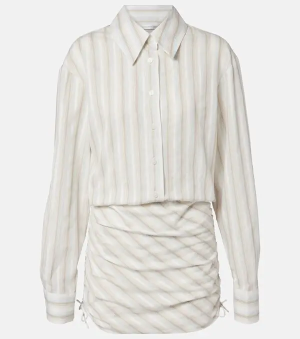 Christopher Esber Ruched Striped Cotton Minidress - Beige