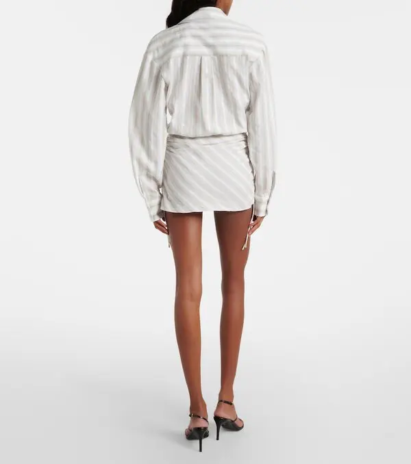 Christopher Esber Ruched Striped Cotton Minidress - Beige