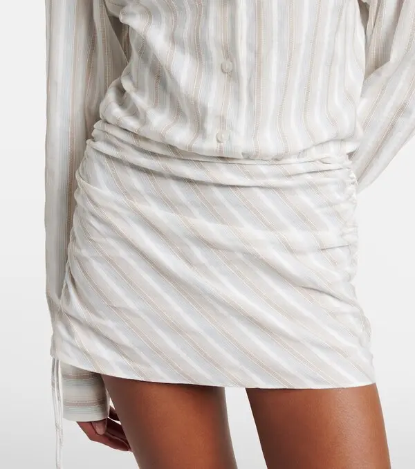 Christopher Esber Ruched Striped Cotton Minidress - Beige