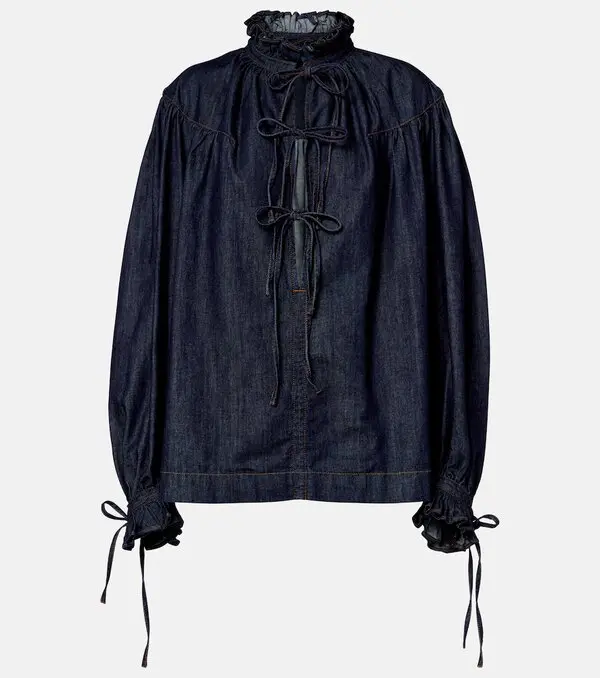 Dries Van Noten Ruffled Cotton Blouse - Blue