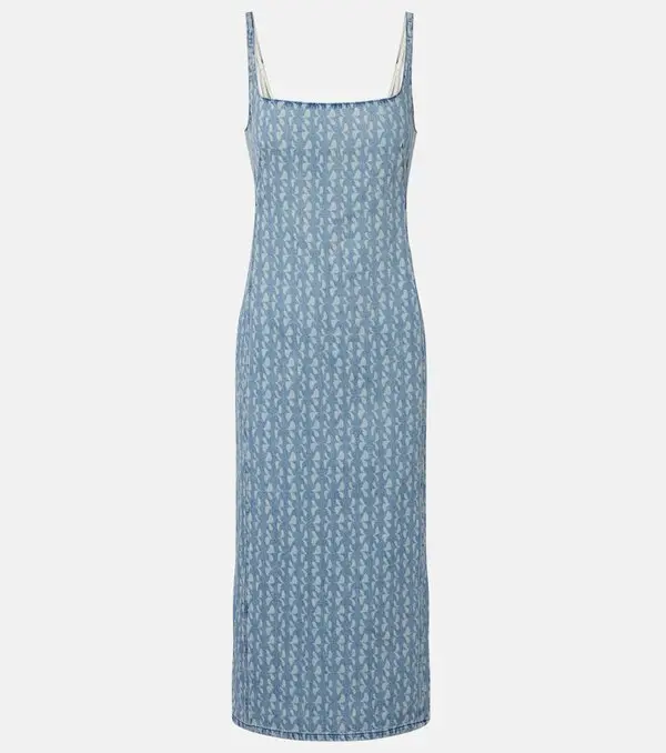 Dries Van Noten Printed Denim Midi Dress - Blue