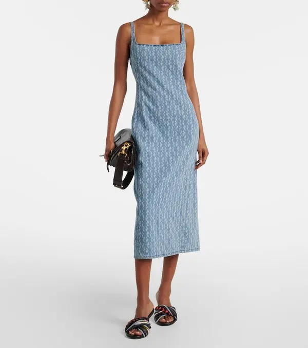 Dries Van Noten Printed Denim Midi Dress - Blue
