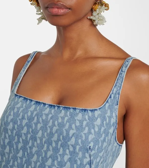 Dries Van Noten Printed Denim Midi Dress - Blue
