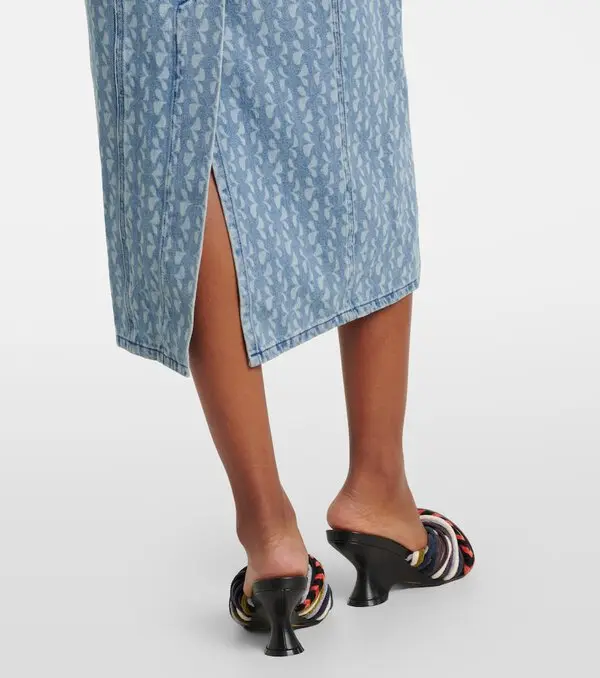 Dries Van Noten Printed Denim Midi Dress - Blue
