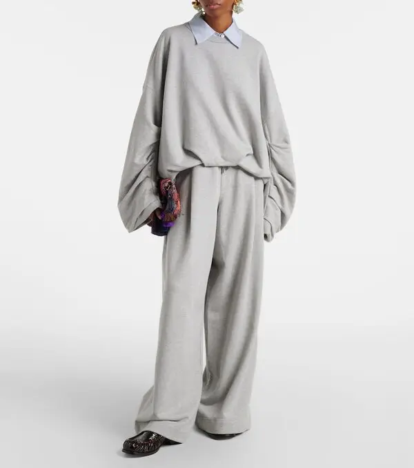 Dries Van Noten Draped Cotton Jersey Sweatshirt - Grey