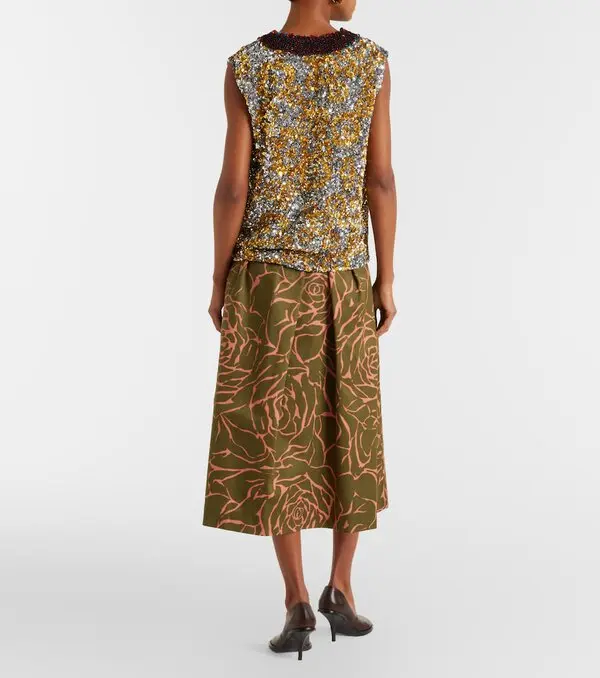 Dries Van Noten Floral Print Cotton Midi Skirt