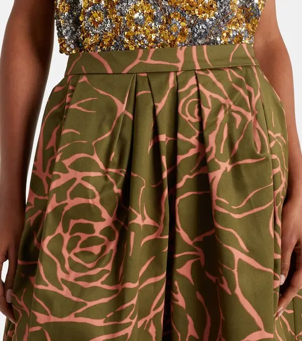 Dries Van Noten Floral Print Cotton Midi Skirt