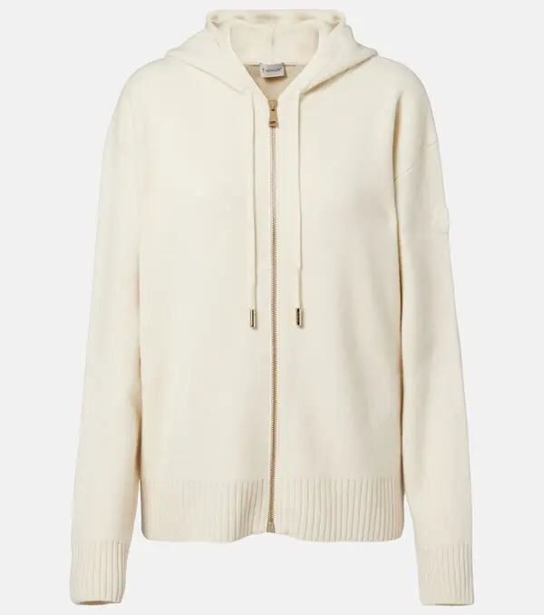 Moncler Hooded Wool And Cashmere Zip-up Cardigan - White