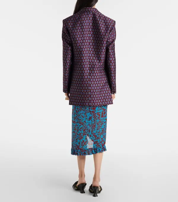 Dries Van Noten Printed Draped Ruffled Midi Skirt - Blue