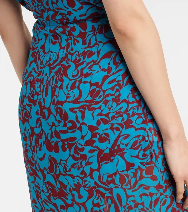 Dries Van Noten Printed Draped Ruffled Midi Skirt - Blue
