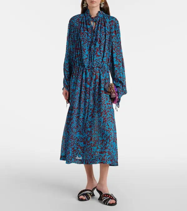 Dries Van Noten Printed Ruffled Shirt Dress
