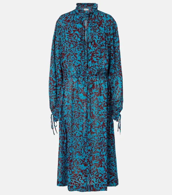 Dries Van Noten Printed Ruffled Shirt Dress - Blue