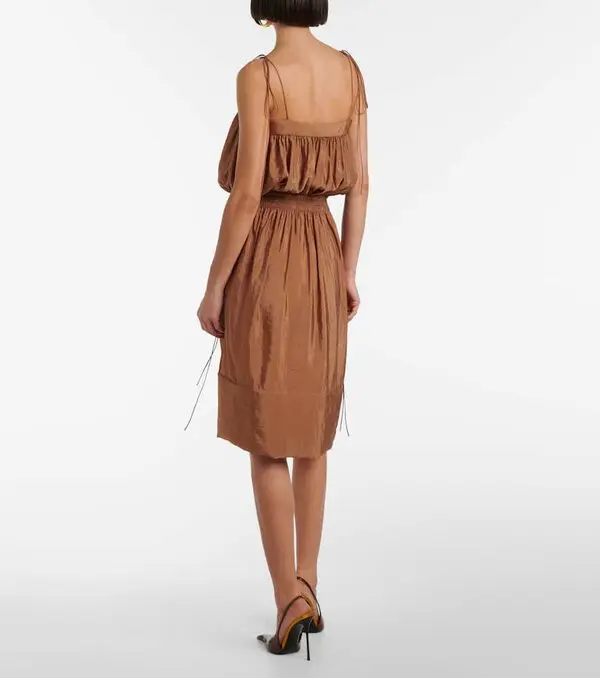 Saint Laurent Shirred Chiffon Satin Midi Dress