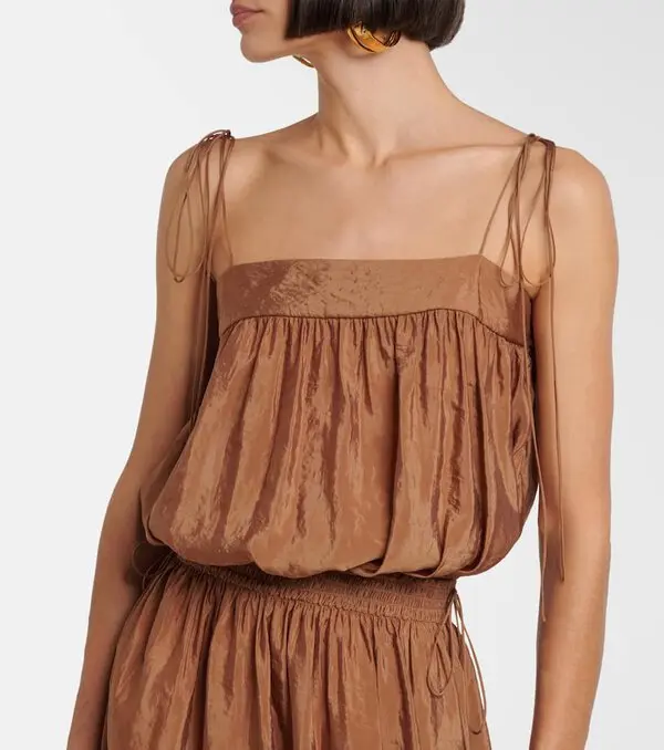 Saint Laurent Shirred Chiffon Satin Midi Dress