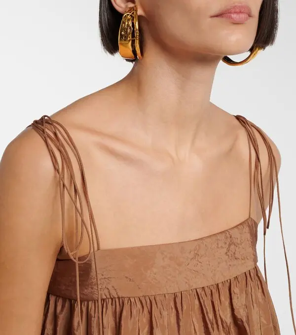 Saint Laurent Shirred Chiffon Satin Midi Dress