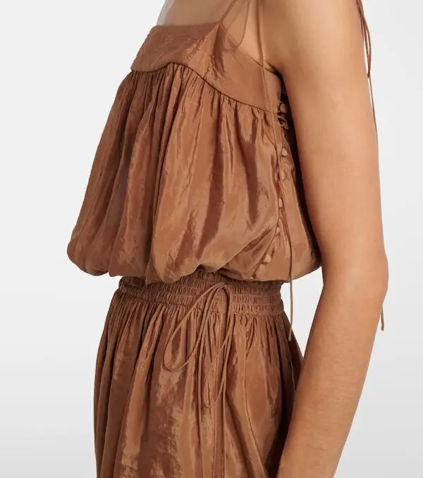 Saint Laurent Shirred Chiffon Satin Midi Dress