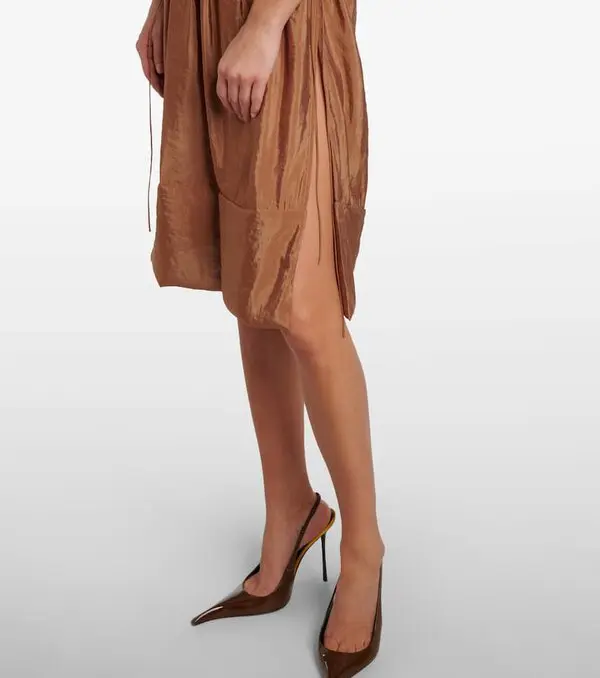 Saint Laurent Shirred Chiffon Satin Midi Dress
