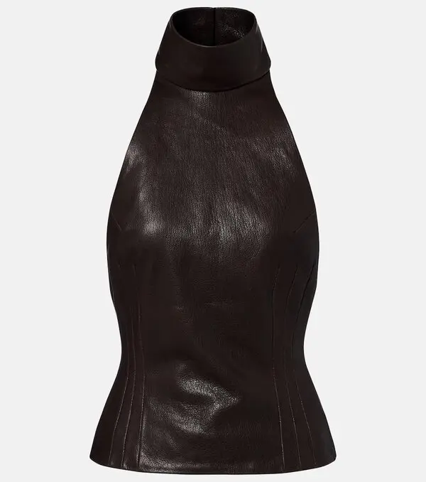 Magda Butrym Halterneck Leather Top - Brown