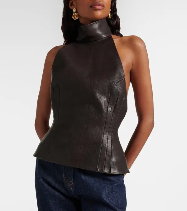 Magda Butrym Halterneck Leather Top - Brown