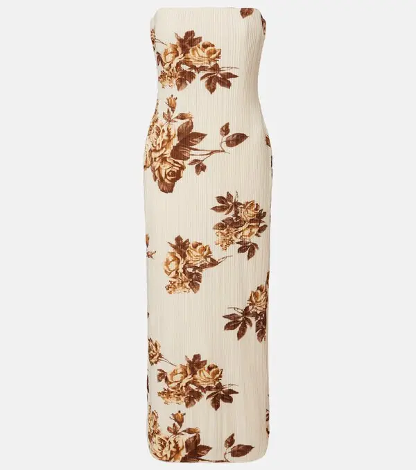 Magda Butrym Floral Ribbed-knit Maxi Dress - Beige
